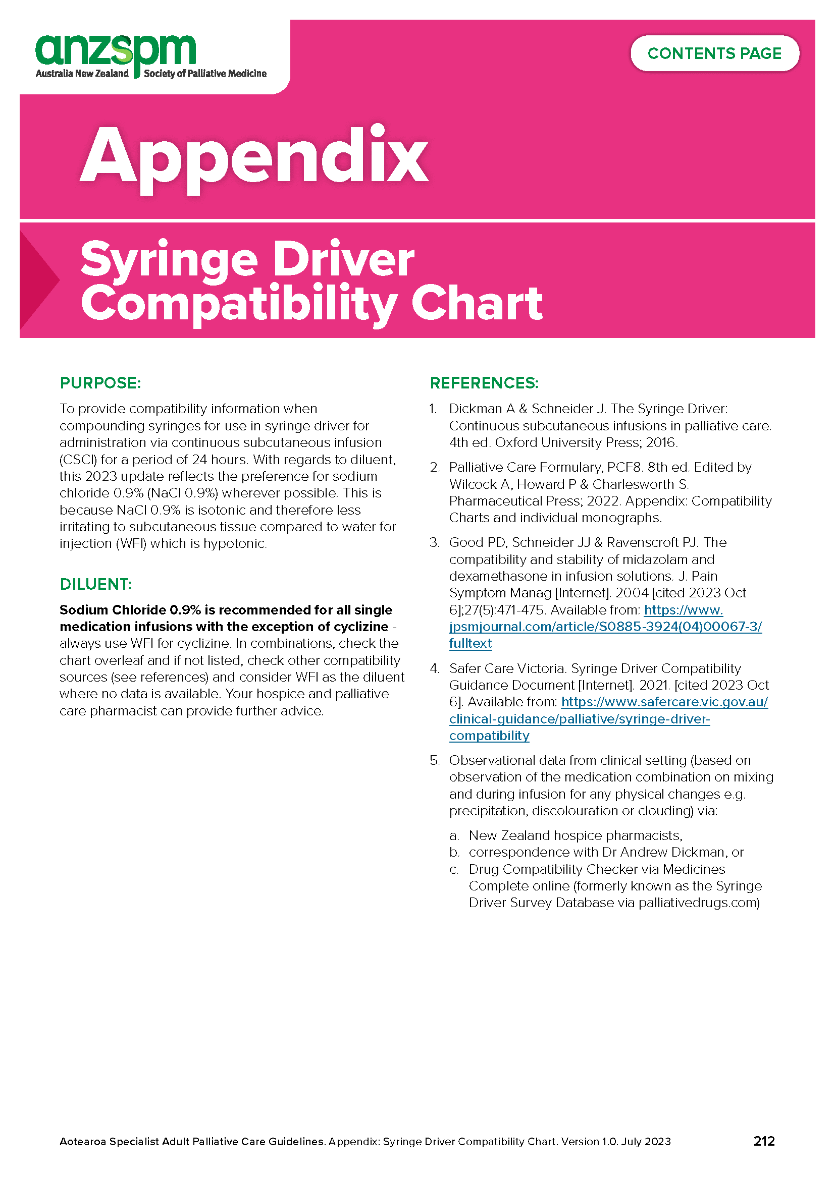 Subcutaneous Infusion Drug Compatibility Chart - Arohanui Hospice